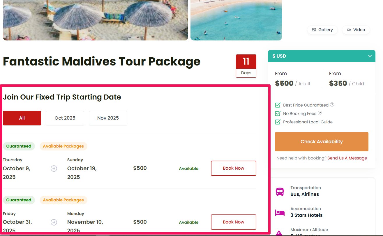 Trip Fixed Starting Dates - WP Travel Engine Documentation