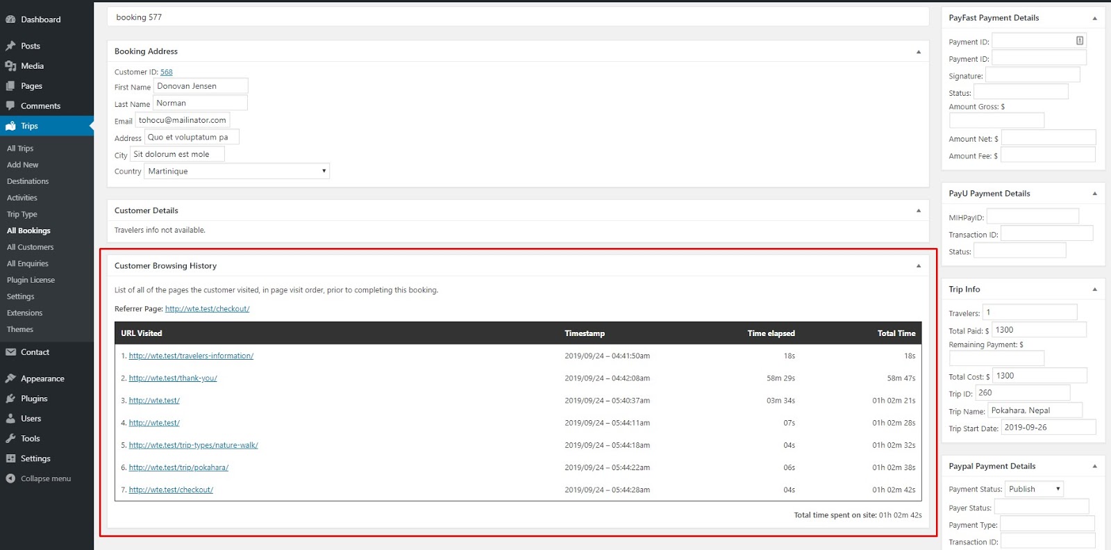 User History - WP Travel Engine Documentation