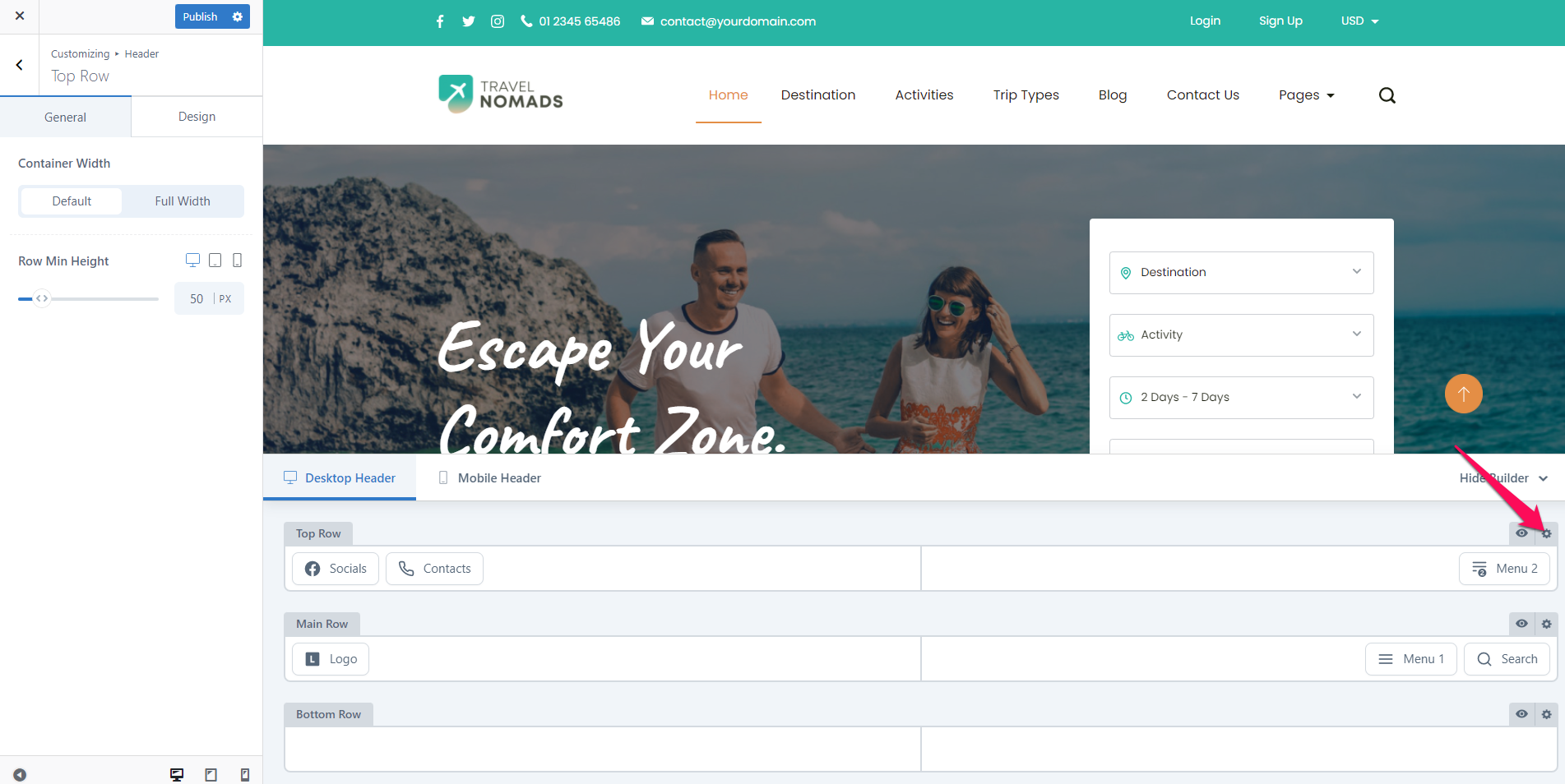 Header Settings - WP Travel Engine Documentation
