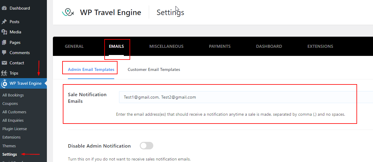 How to change booking emails - WP Travel Engine Documentation