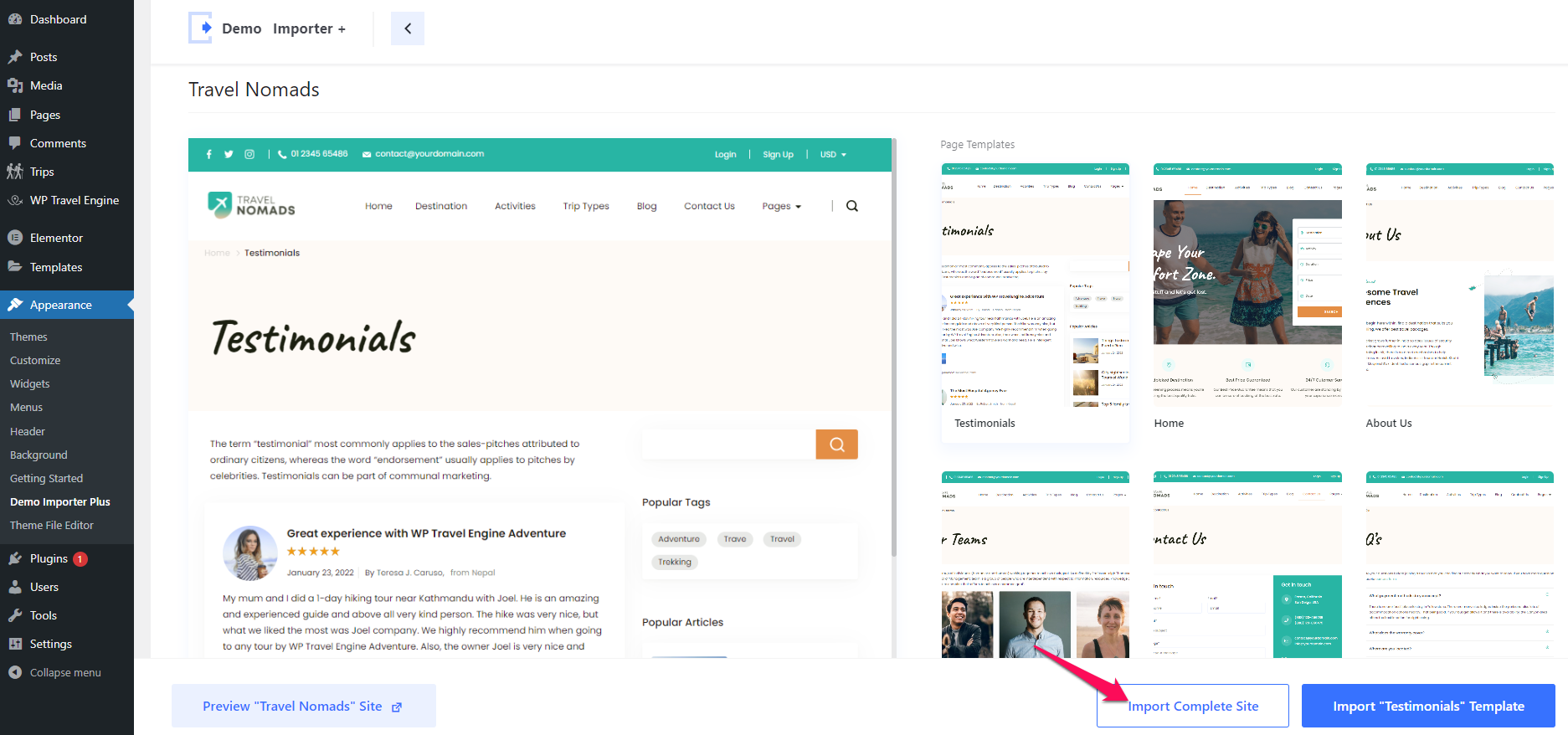 Import Starter Site - WP Travel Engine Documentation