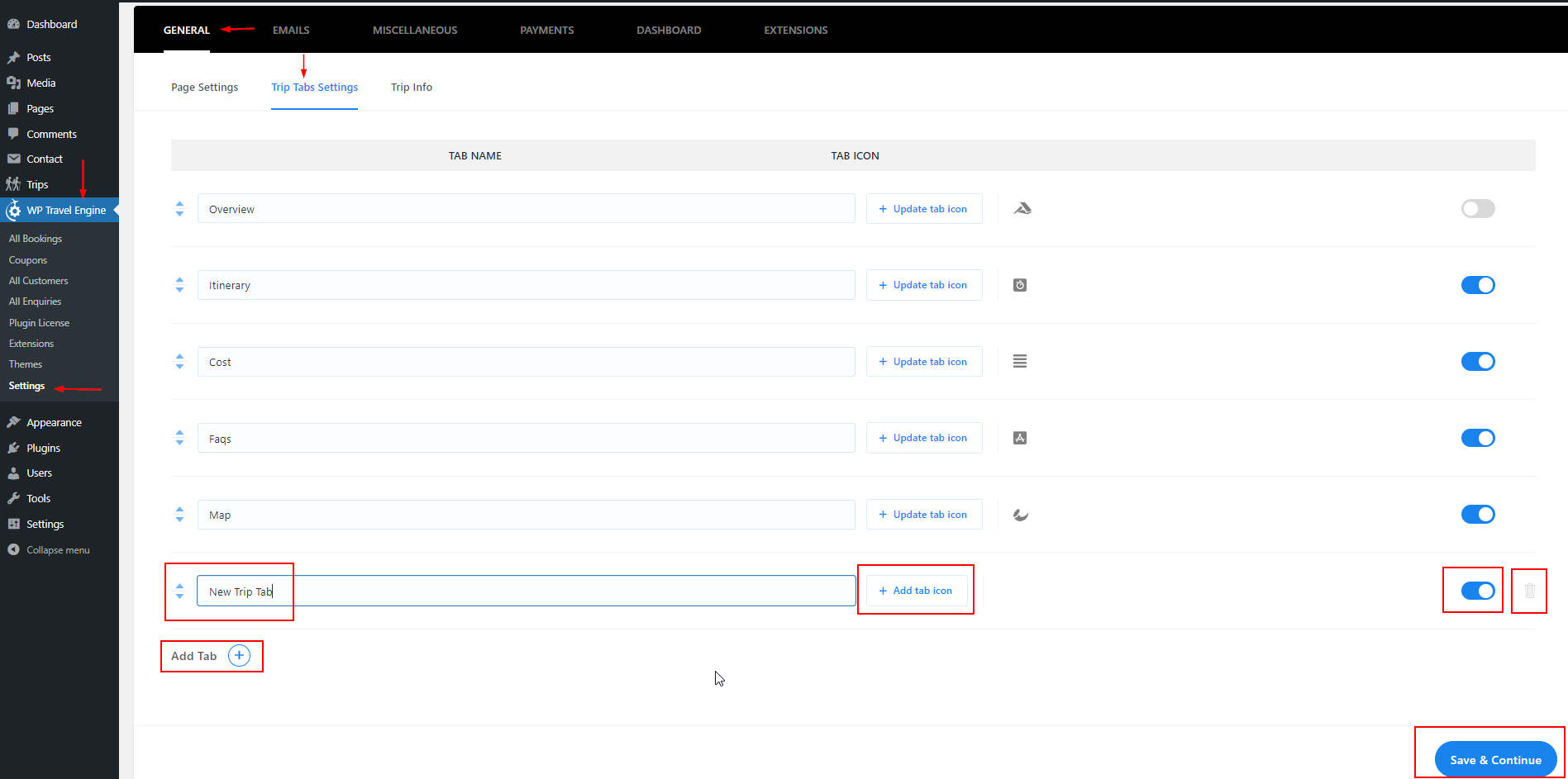 How to add a new trip tab - WP Travel Engine Documentation