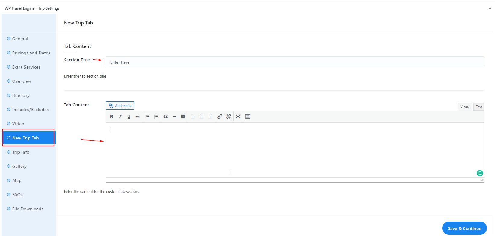 How to add a new trip tab - WP Travel Engine Documentation