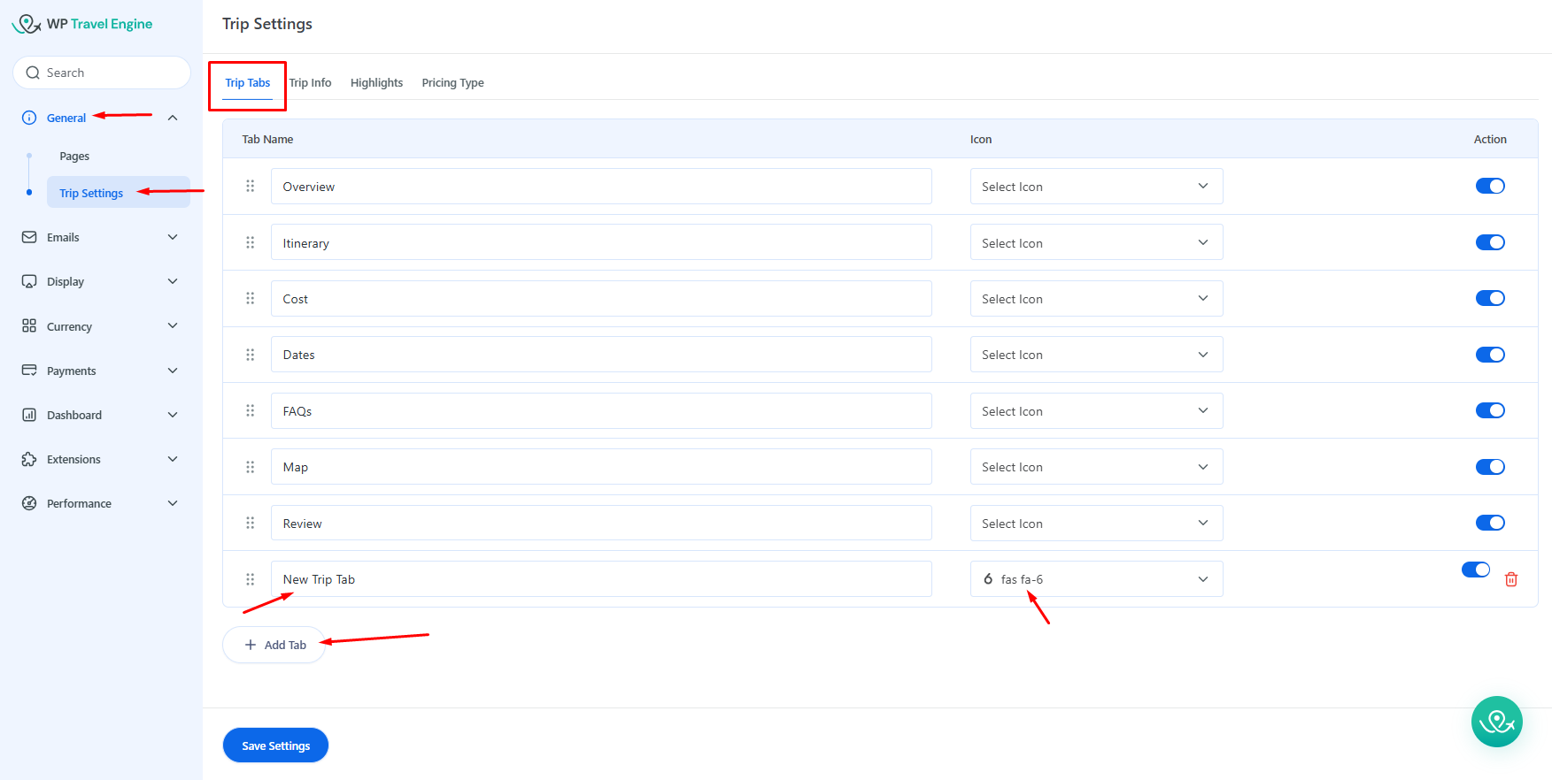 How to add a new trip tab - WP Travel Engine Documentation