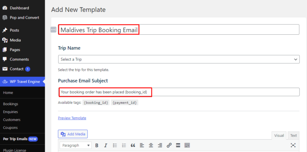 Per Trip Emails - WP Travel Engine Documentation