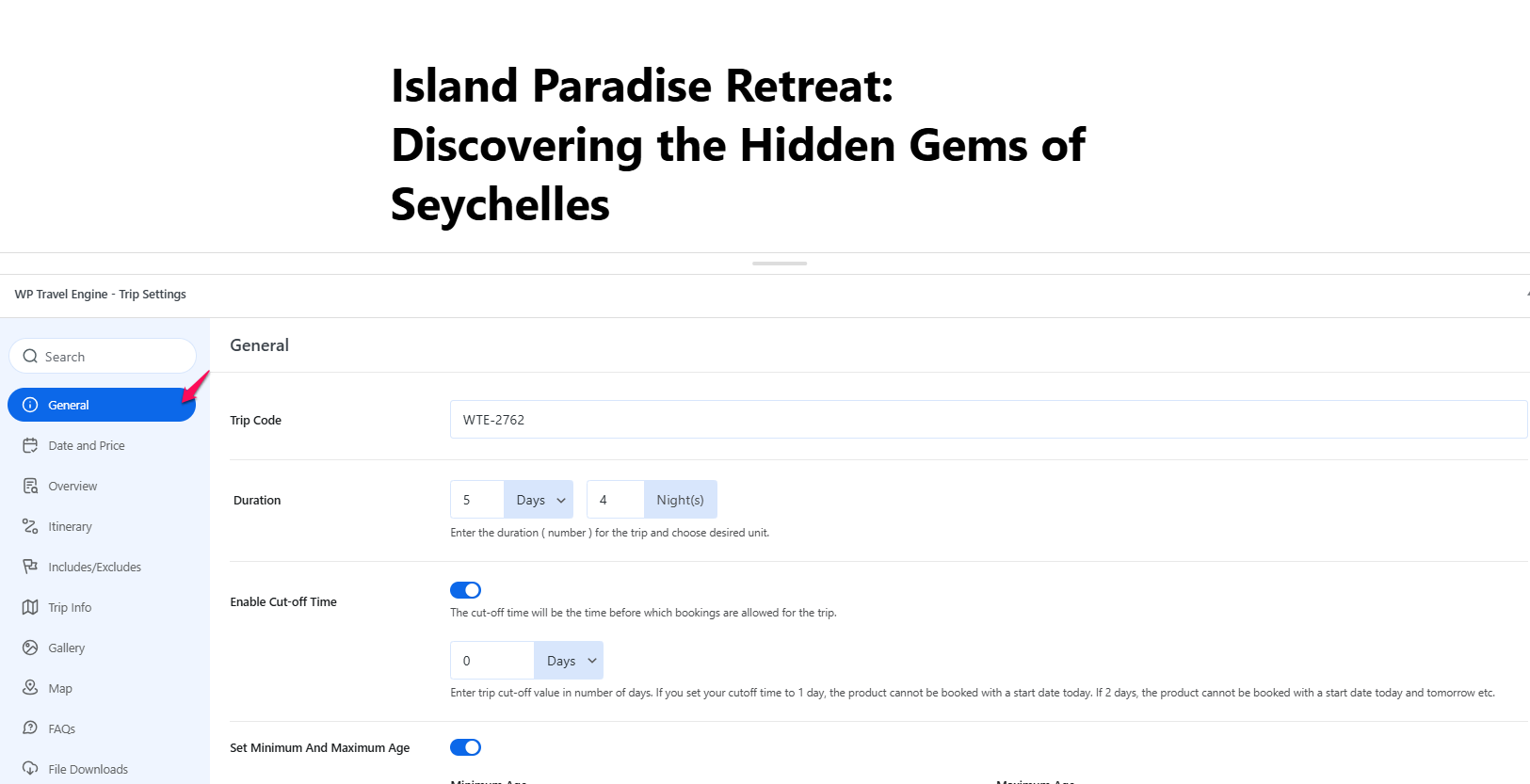 How to add General Info? - WP Travel Engine Documentation