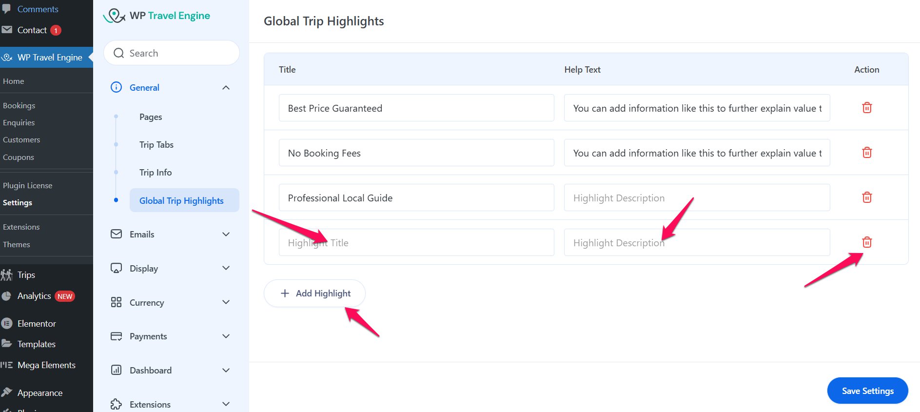 How to add Global Trip Highlights? - WP Travel Engine Documentation