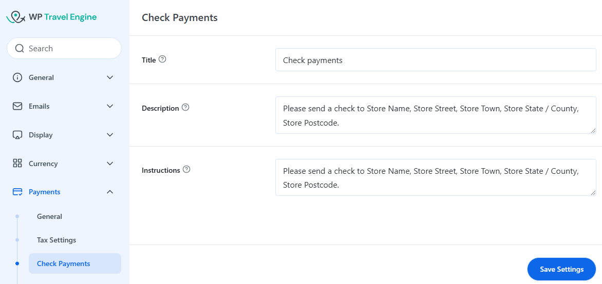 How to configure the Check Payments Settings? - WP Travel Engine ...