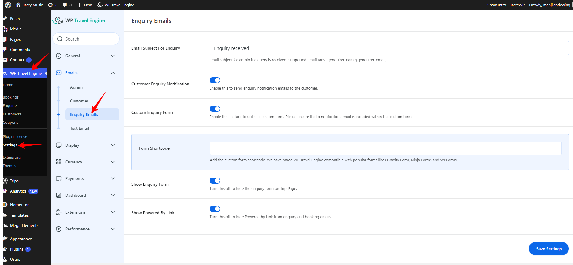 How to configure Enquiry Email? - WP Travel Engine Documentation
