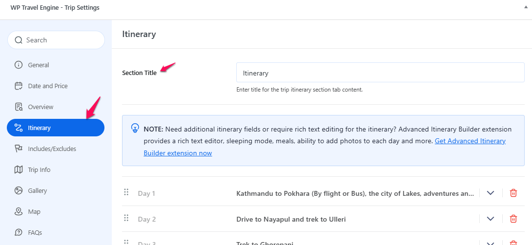 How to add Trip Itinerary? - WP Travel Engine Documentation