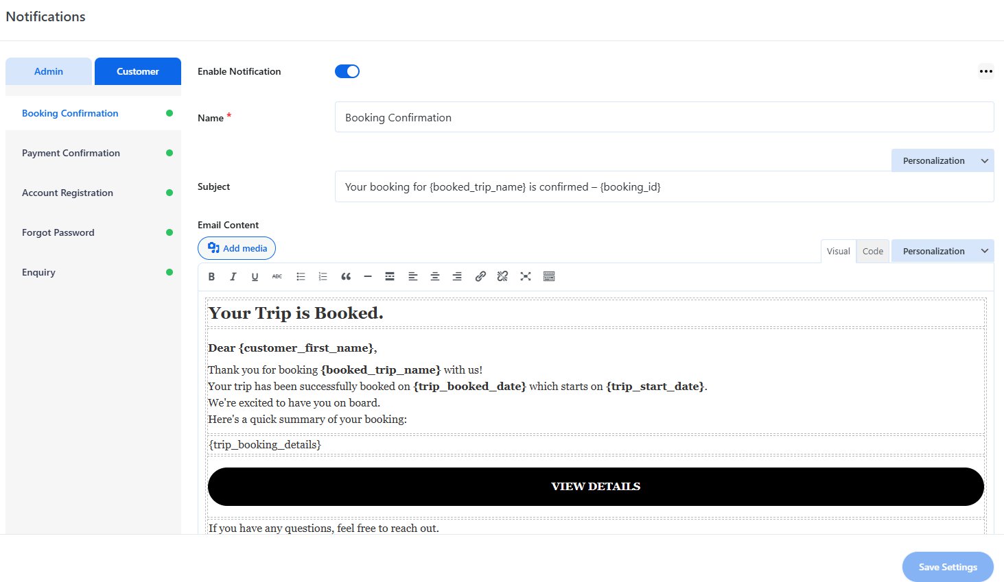 How to configure Customer Email? - WP Travel Engine Documentation