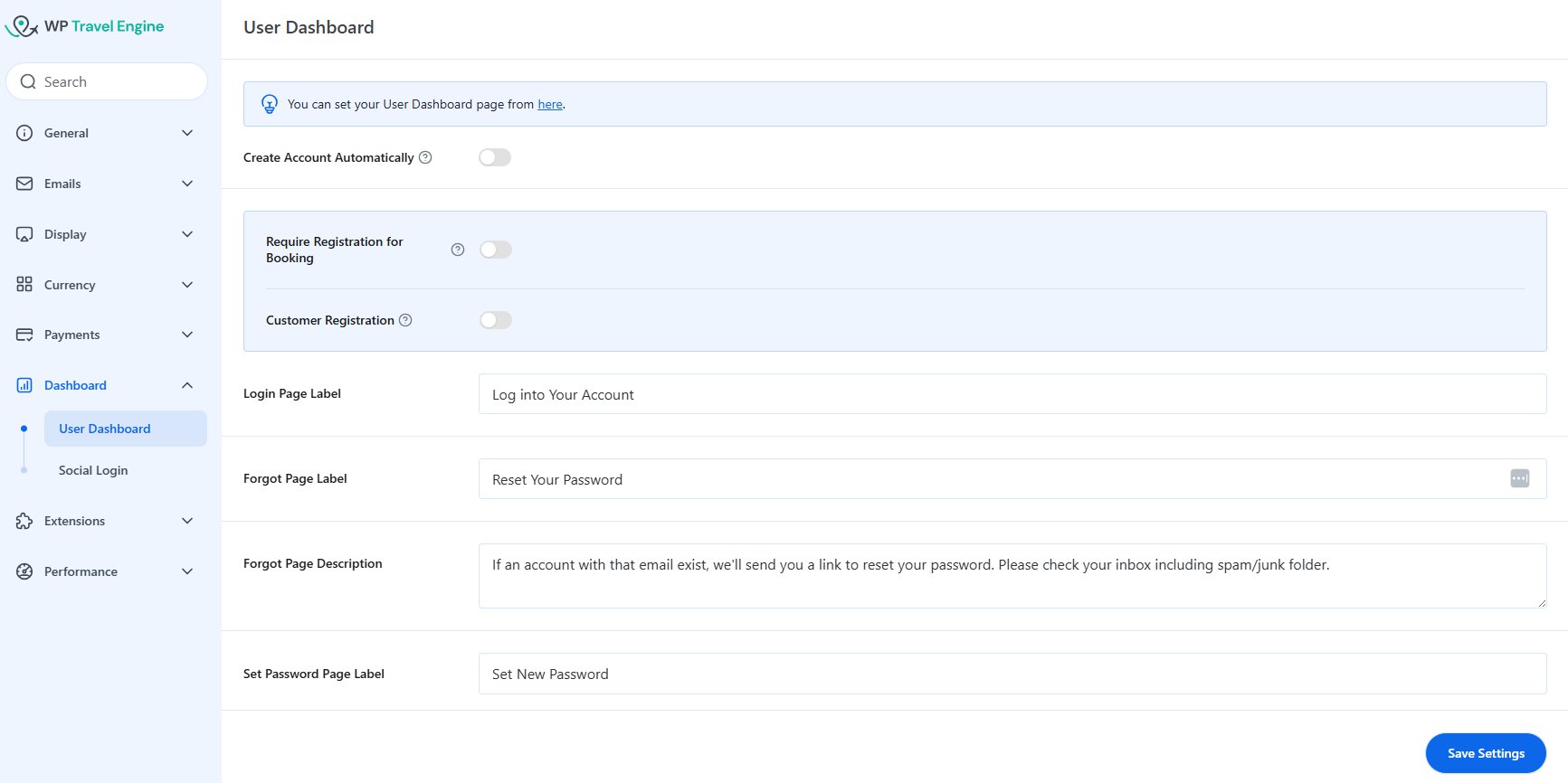 How to configure User Dashboard? - WP Travel Engine Documentation