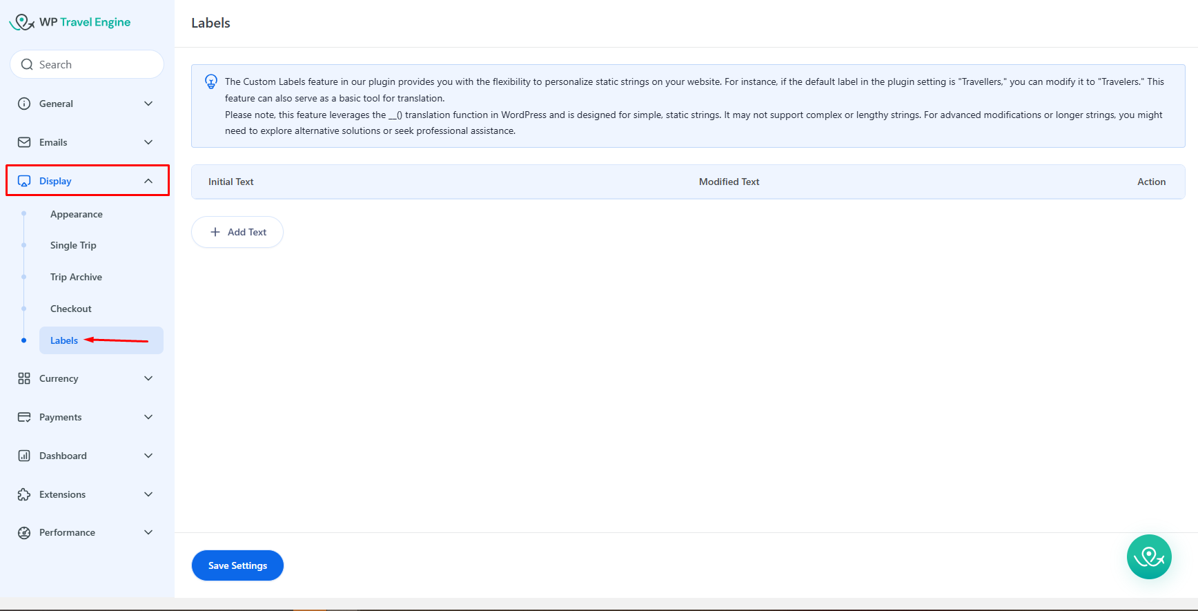 How to use Labels Feature for changing Static Strings? - WP Travel ...