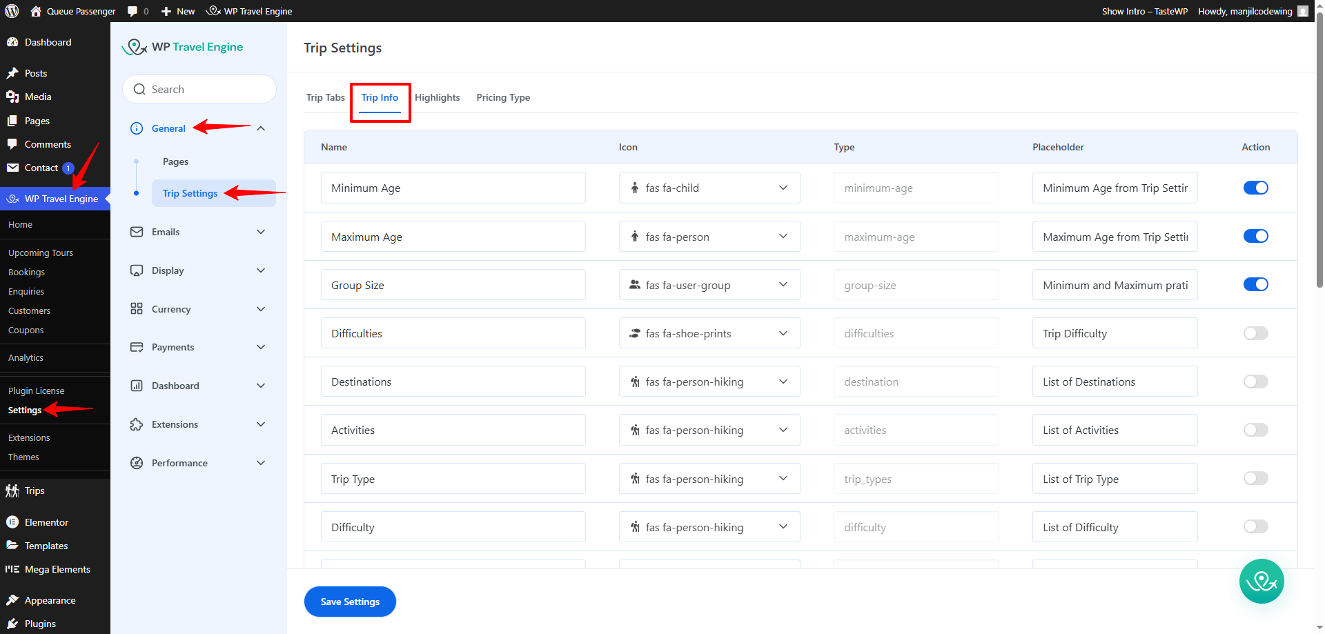 How to configure Trip Info Settings? - WP Travel Engine Documentation
