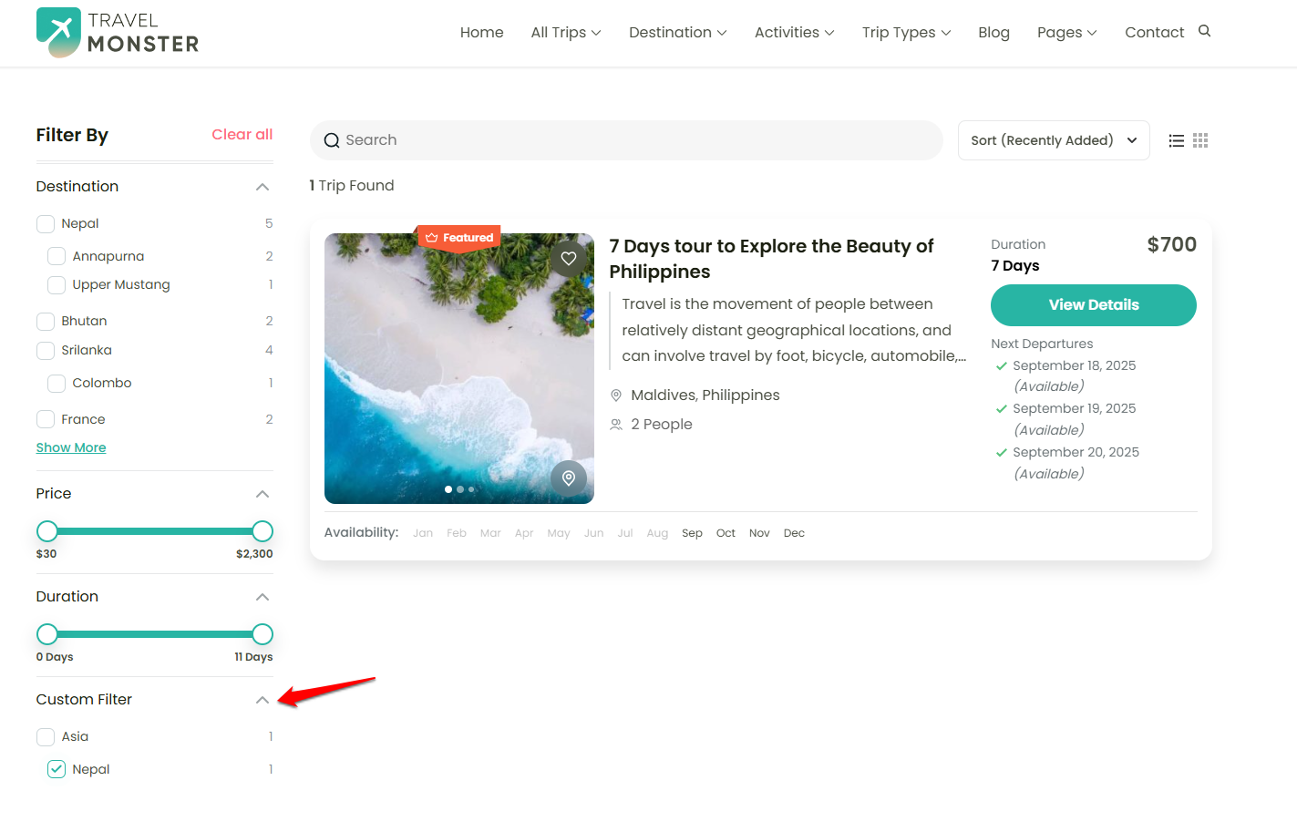 How to add a new filters/taxonomies using Custom Filters - WP Travel Engine Documentation