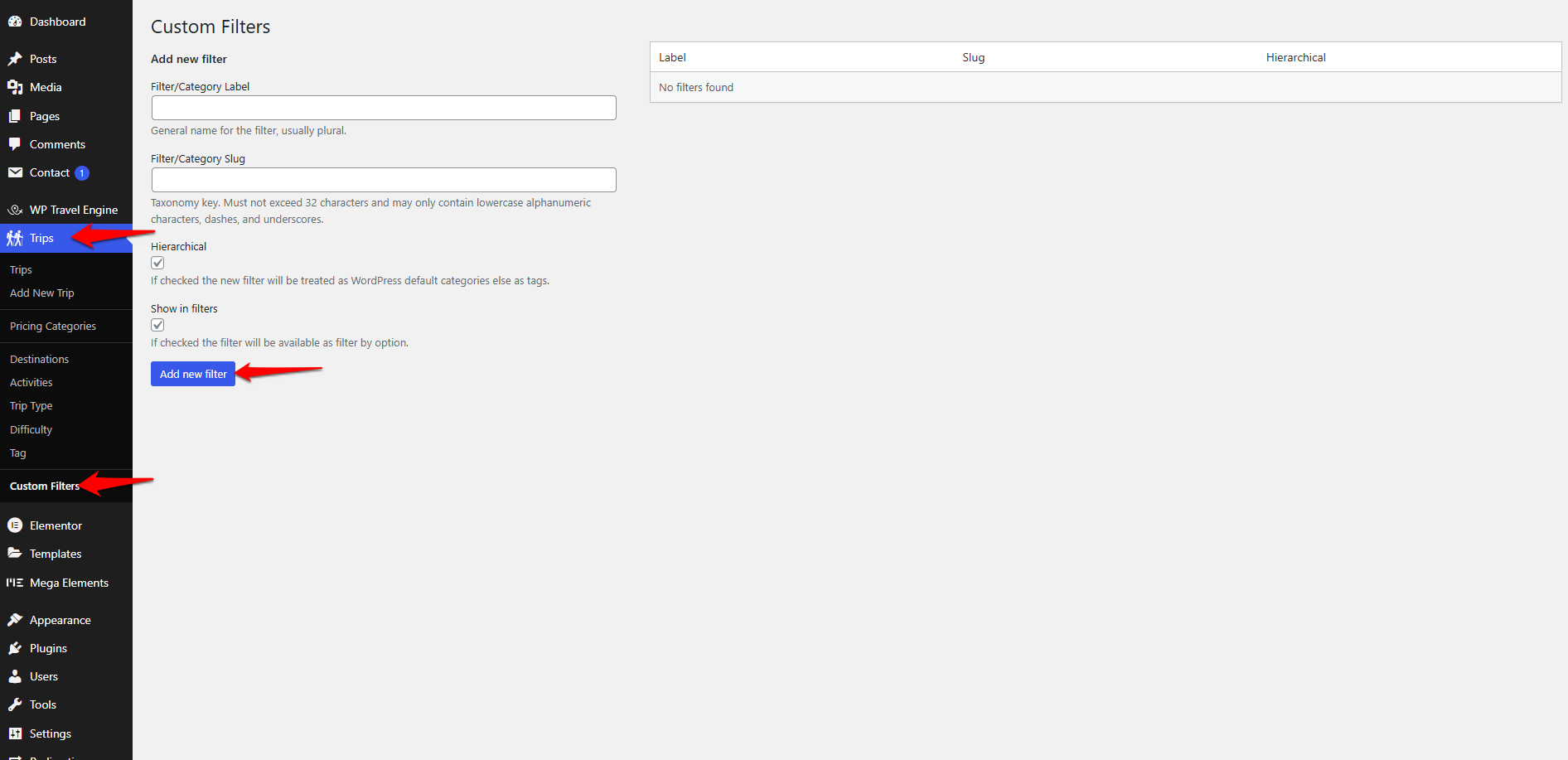 How to add a new filters/taxonomies using Custom Filters - WP Travel ...