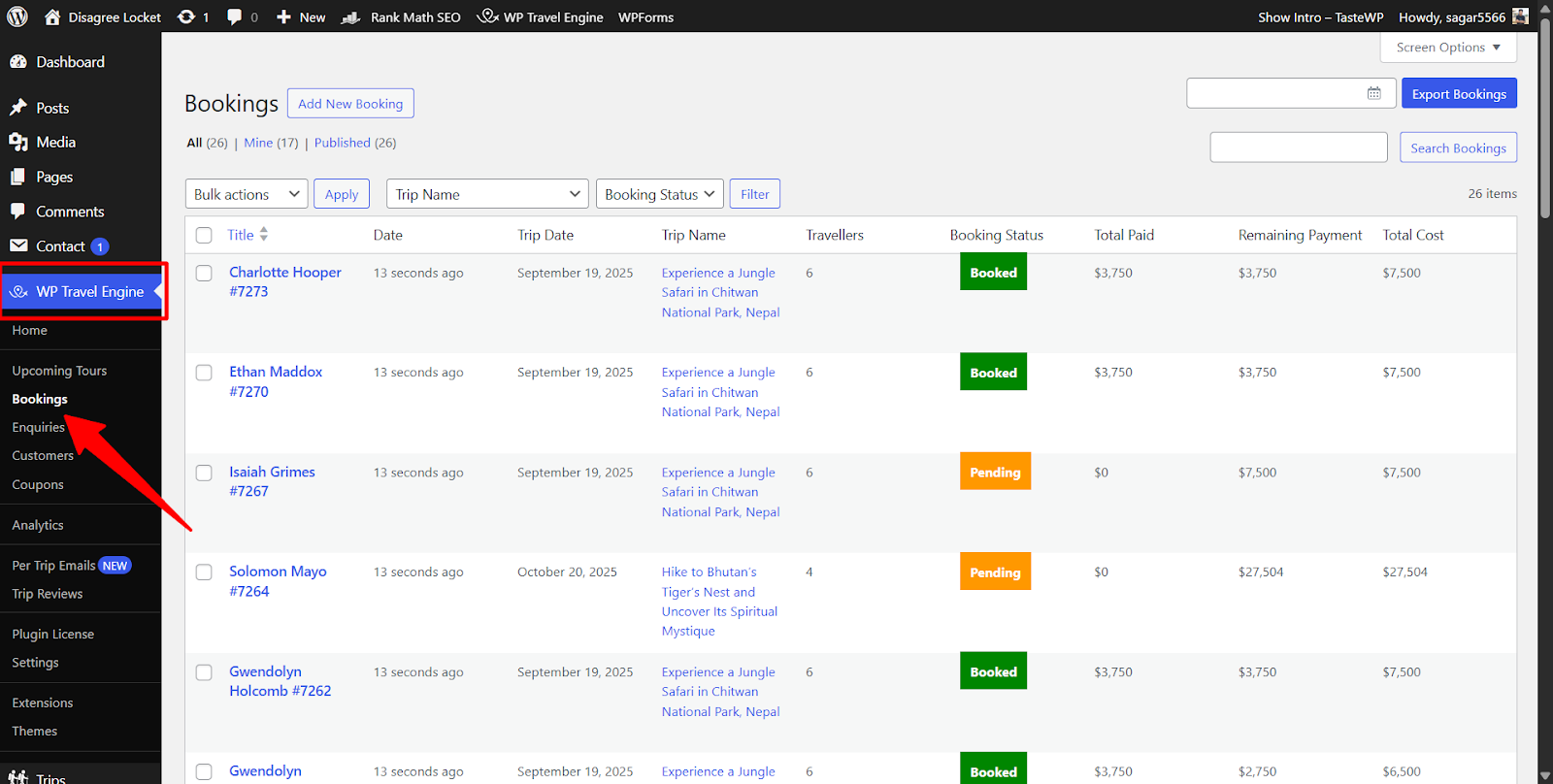 How to Export Bookings with WP Travel Engine - WP Travel Engine Documentation